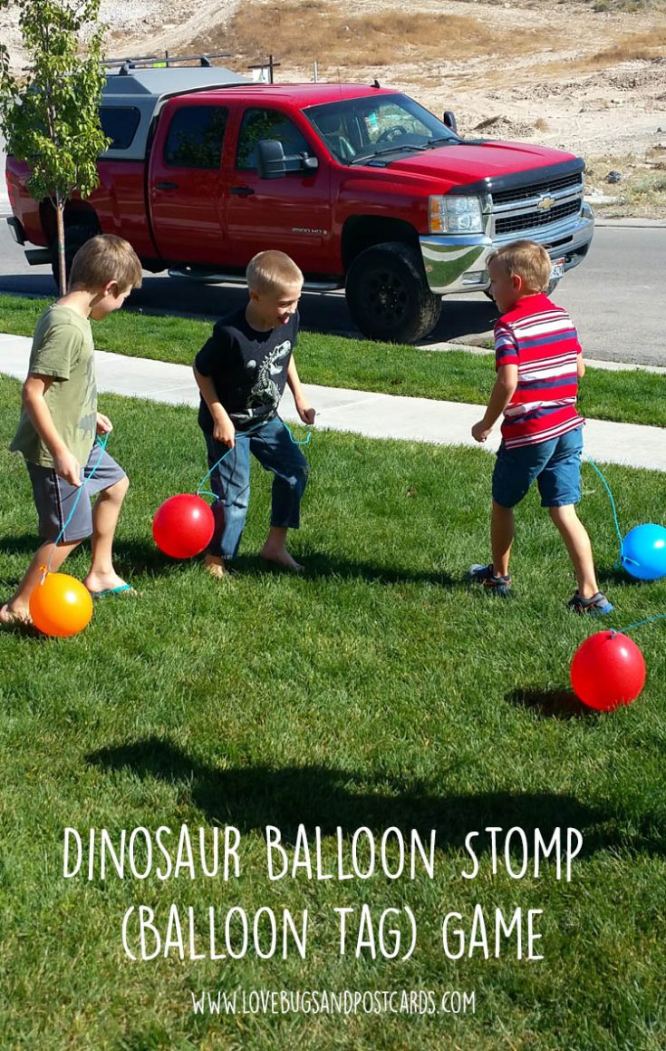 Dinosaur Balloon Stomp (Tag) Game - Lovebugs and Postcards